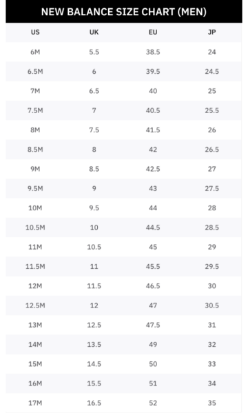 New Balance Size Chart Unveiled: Get the Perfect Fit Every Time ...