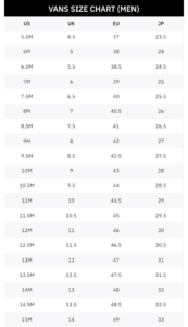 Vans Size Chart & Sizing Guide: Find Your Perfect Fit - Novelship News